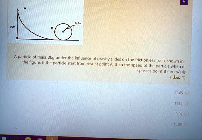 particle of mass 2kg under the influence of gravity slides on the frictionless the figure if the ...