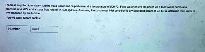 Steam is supplied to a steam turbine via a boiler and superheater at a ...