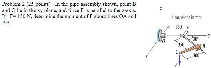 SOLVED: Problem 2 (25 points) In the pipe assembly shown; point B and € lie in the xy plane; and ...