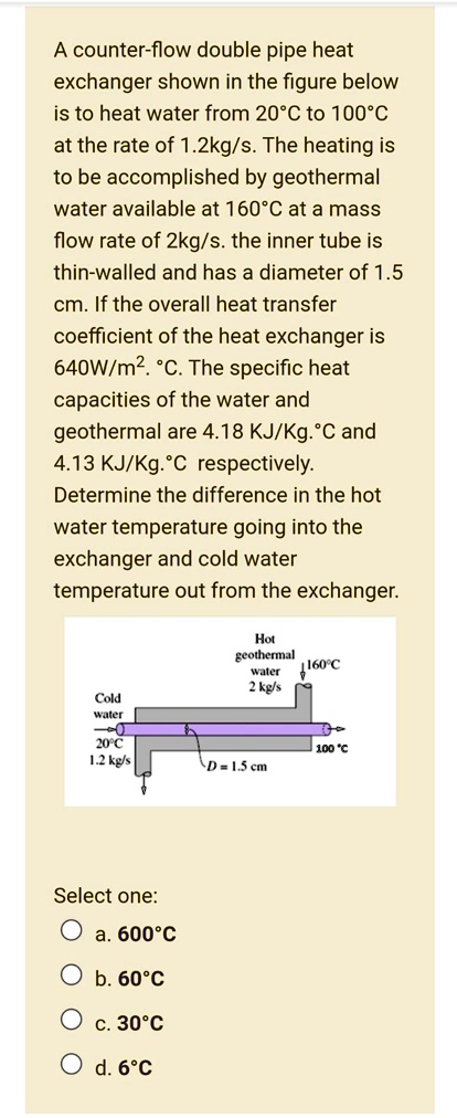 SOLVED: A counter-flow double pipe heat exchanger shown in the figure below is to heat water ...