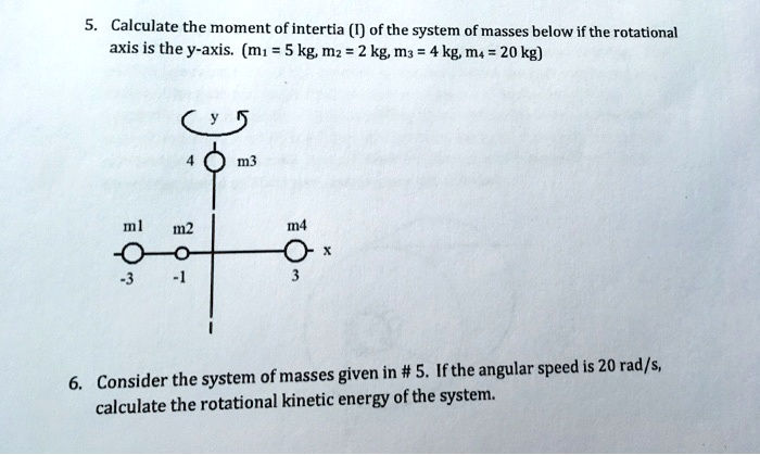 SOLVED: Calculate the moment of inertia (I) of the system of masses below if the rotational axis ...