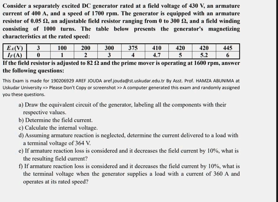 SOLVED: Texts: Consider a separately excited DC generator rated at a ...