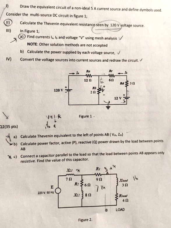Draw the equivalent circuit of a non-ideal 5 A current source and ...