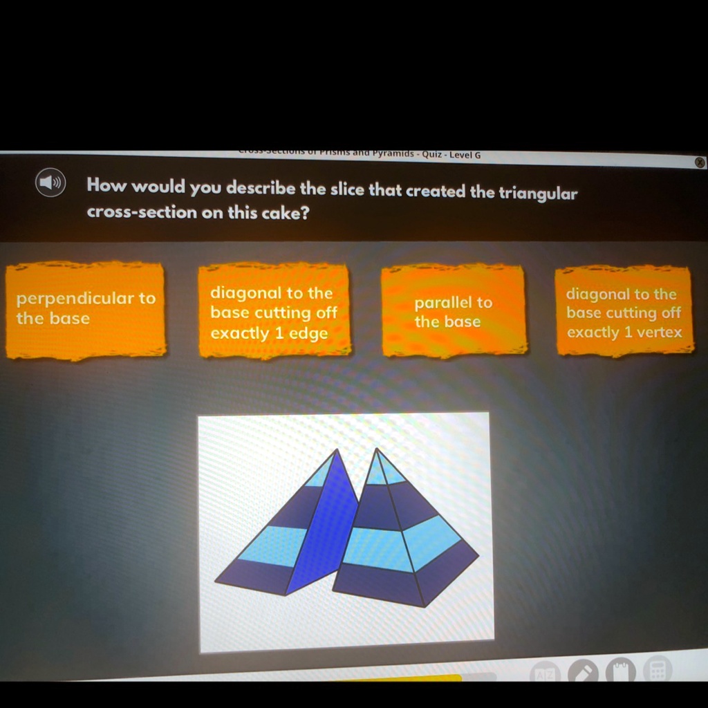 How would you describe the slice that created the triangular cross-section on this cake ...