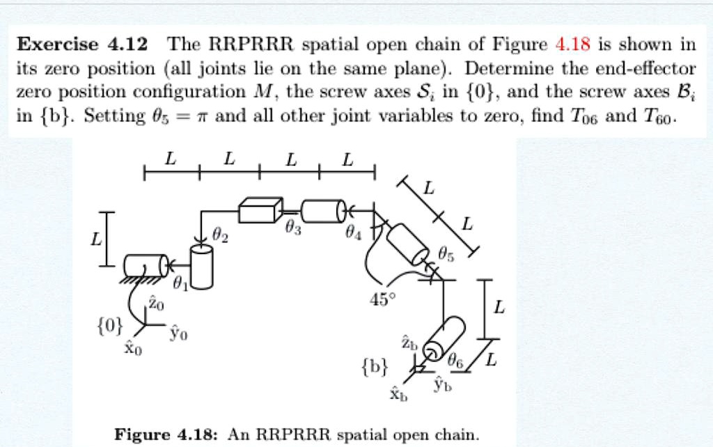 Exercise 4.12 The RRPRRR spatial open chain of Figure 4.18 is shown in ...