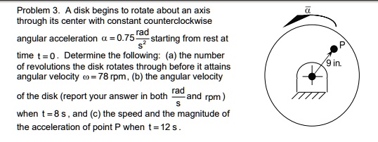 SOLVED: Problem 3 A disk begins to rotate about an axis through its center with constant ...
