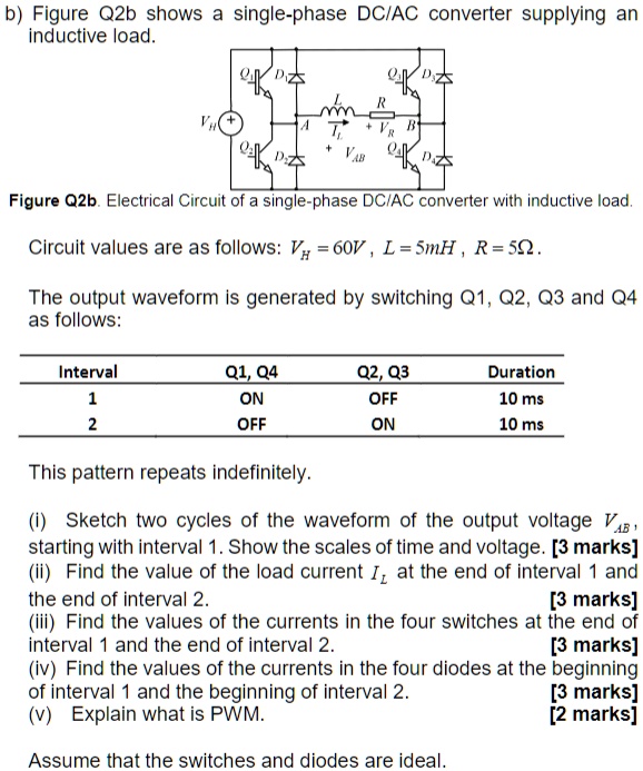 SOLVED: Figure Q2b shows a single-phase DC/AC converter supplying an inductive load. Figure Q2b ...