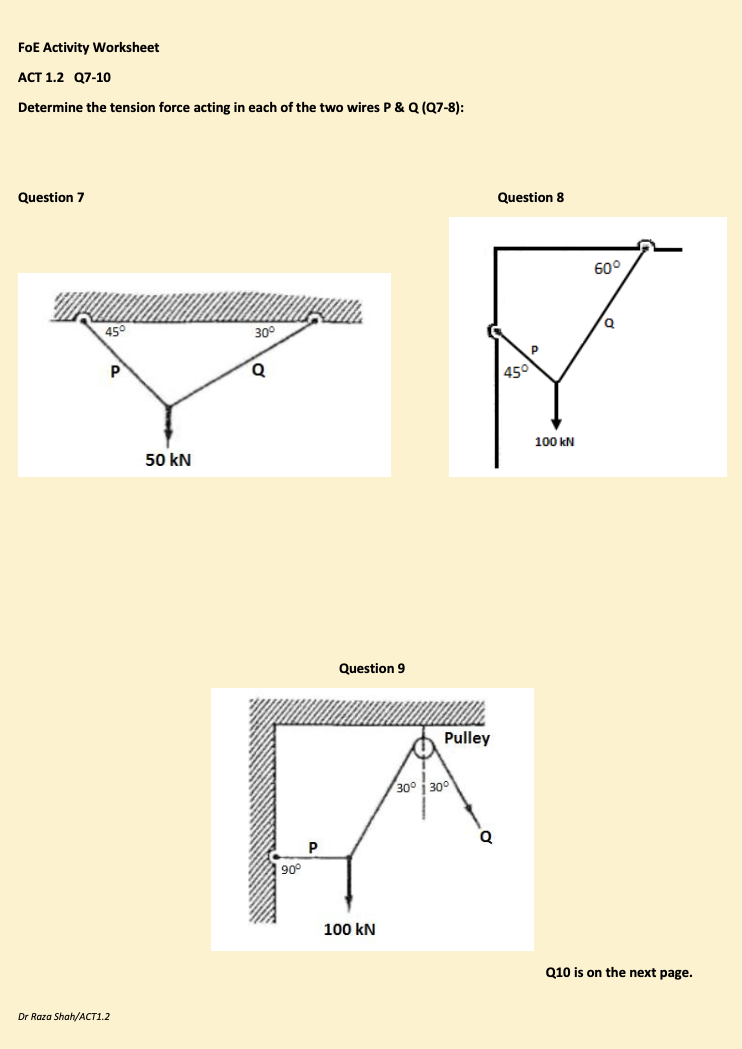 foe activity worksheet act 12 q7 10 determine the tension force acting ...