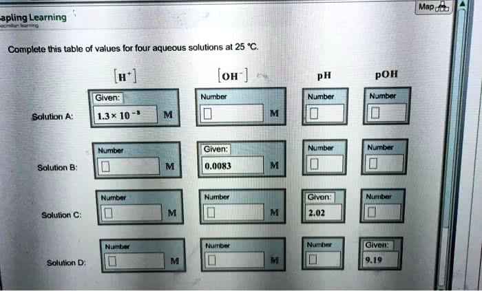 complete this table of values for fo Complete this table of values for four aqueous solutions at ...