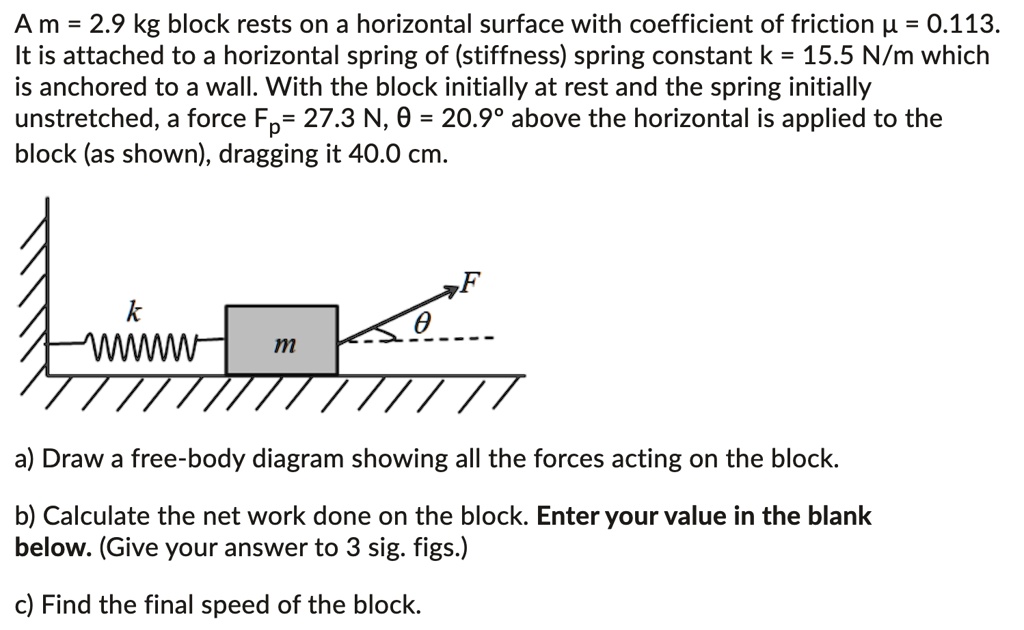 SOLVED: Am 2.9 kg block rests on a horizontal surface with coefficient of friction M = 0.113 It ...