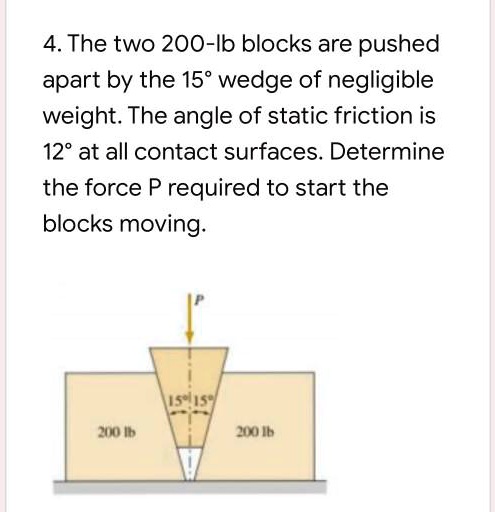 4. The two 200-lb blocks are pushed apart by the 15° wedge of ...