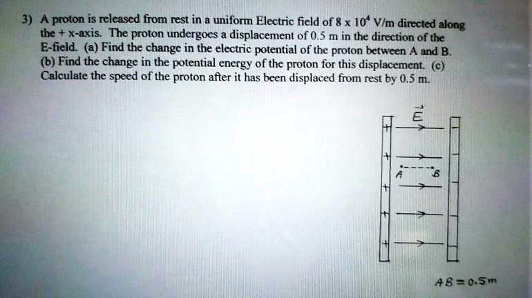 SOLVED: A proton is released from rest in uniform Electric field of 8 x 10' Vim directed (along ...