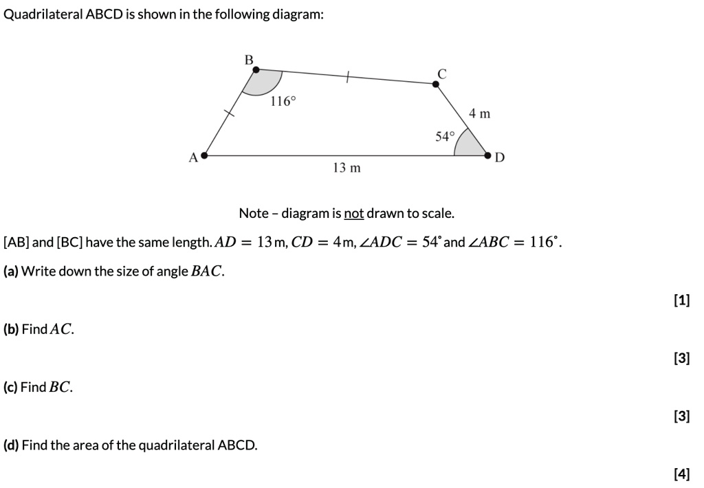 quadrilateral abcd is shown in the following diagram 1160 4 m 540 13 m ...