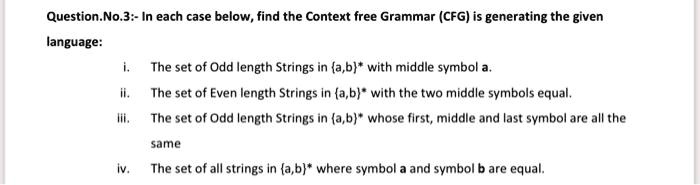 SOLVED: Theory of Automata Question No. 3 - In each case below, find the Context-Free Grammar ...