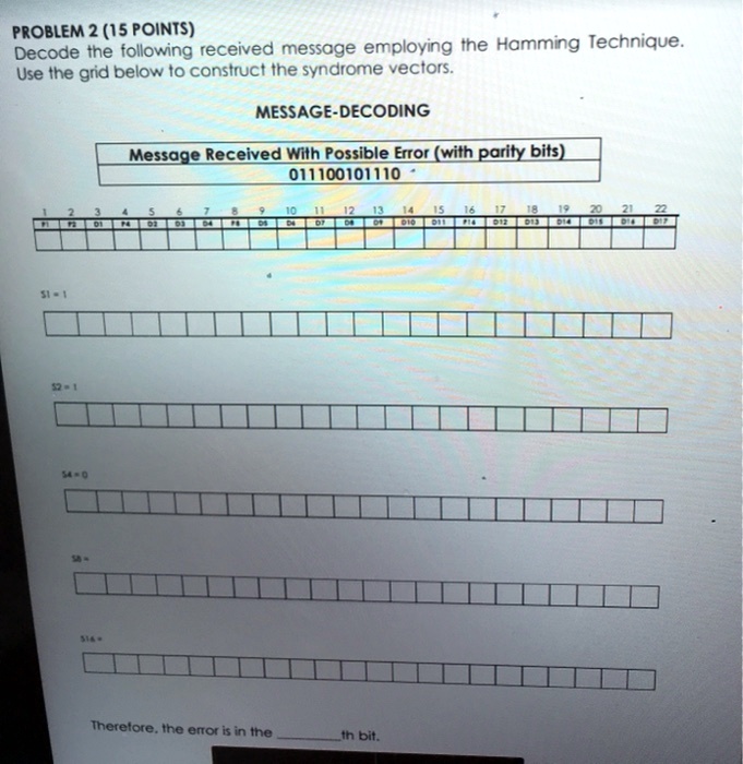 SOLVED: PROBLEM 2.1.5 POINTS: Decode the following received message ...