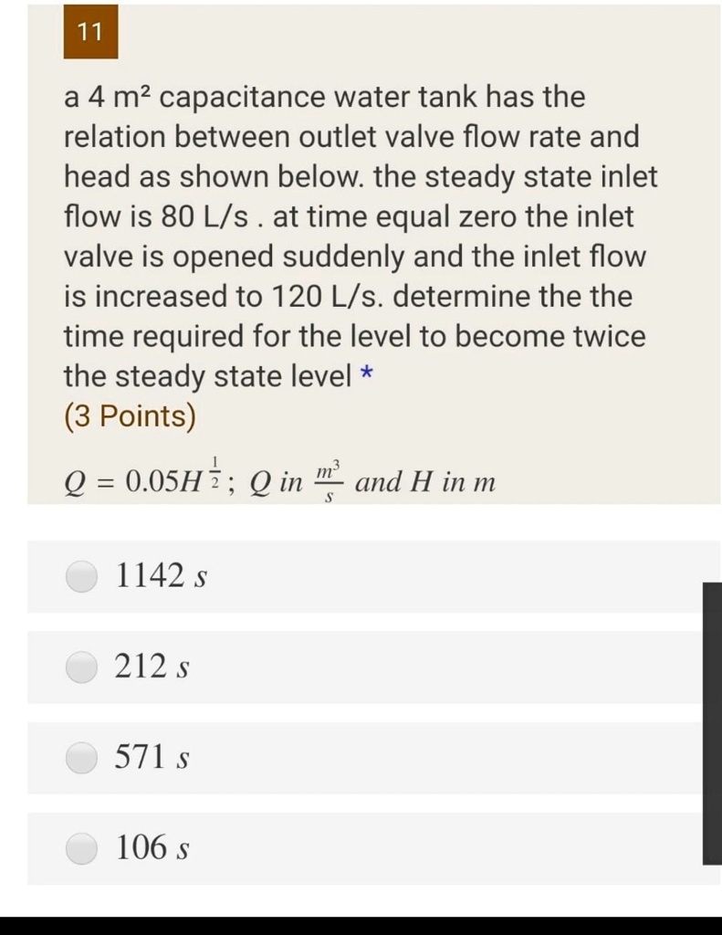 SOLVED: A 4 mcapacitance water tank has the relation between outlet ...