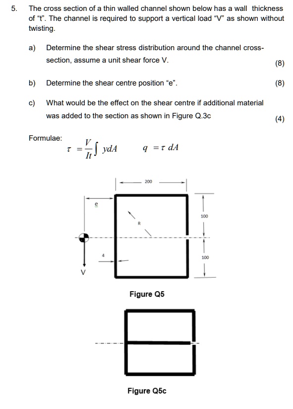 5. The cross section of a thin walled channel shown below has a wall ...