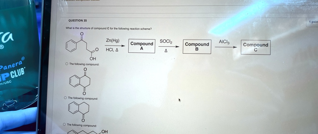 QUESTION 35 1 point What is the structure of compound C for the following reaction scheme? The ...