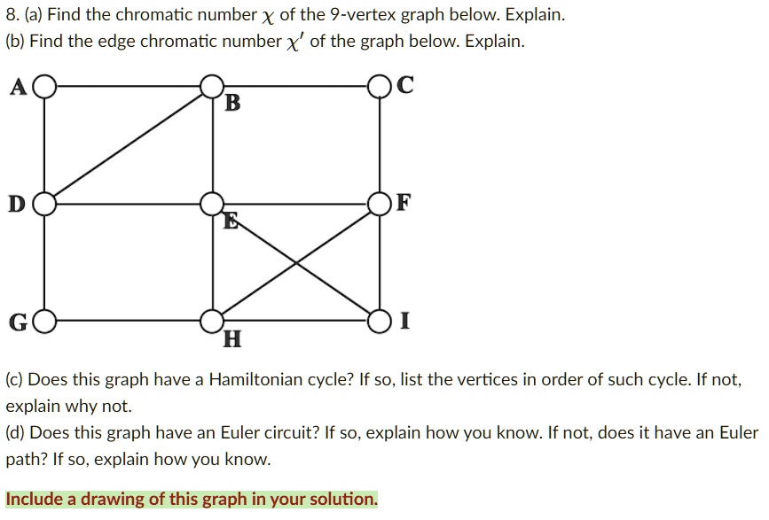SOLVED: 8. (a) Find the chromatic number X of the 9-vertex graph below: Explain_ (b) Find the ...