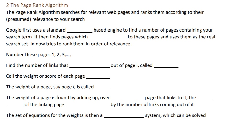 SOLVED: 2 The Page Rank Algorithm The Page Rank Algorithm searches for ...