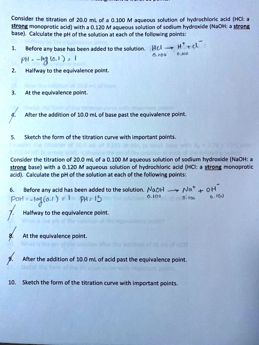 SOLVED: Consider the titration of 20.0 mL of 0.100 M aqueous solution of hydrochloric acid (HCl ...