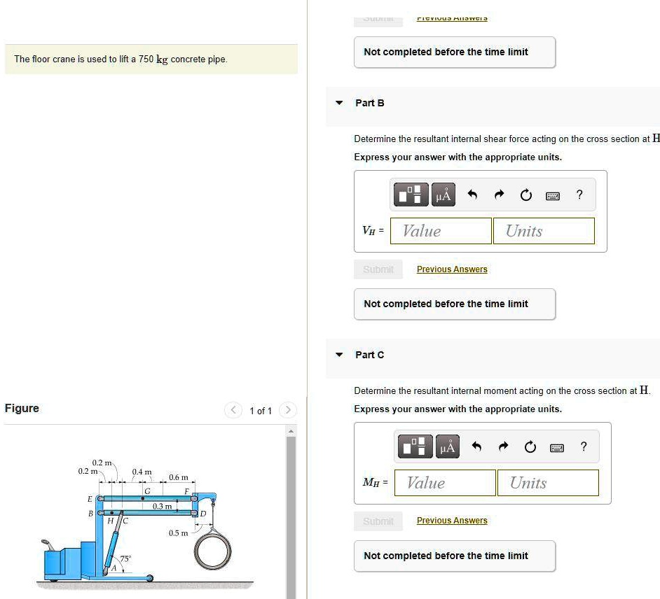 SOLVED: Part A Determine the resultant internal normal force acting on the cross section at H ...