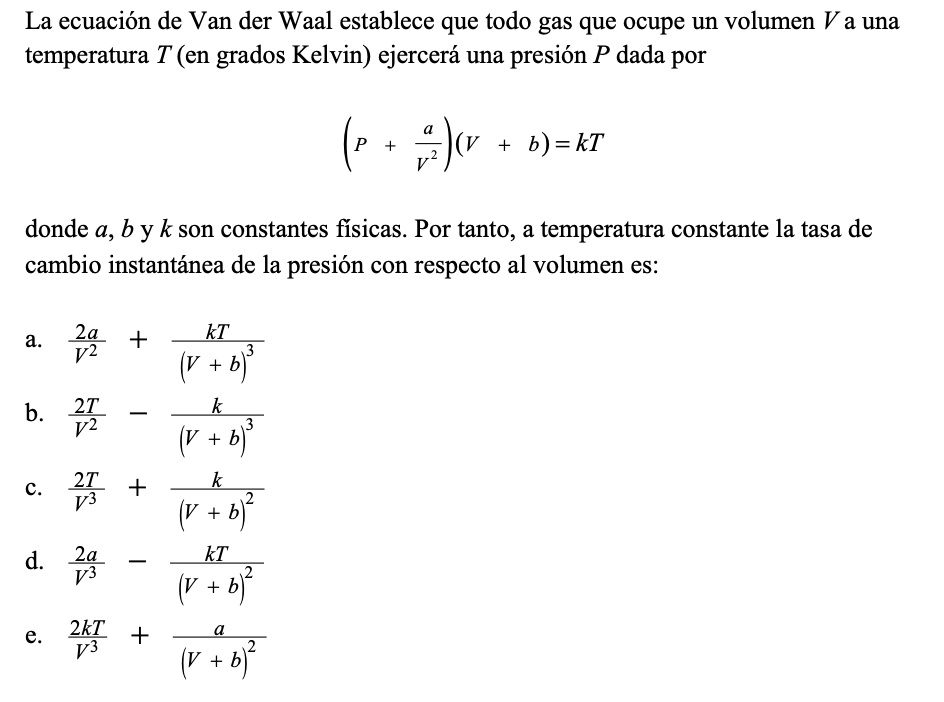 SOLVED: The Van der Waal equation states that any gas occupying a ...