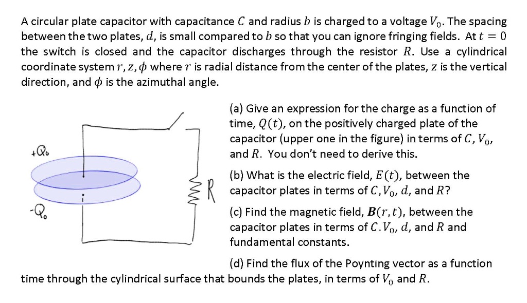 a circular plate capacitor with capacitance c and radius b is chargedto ...