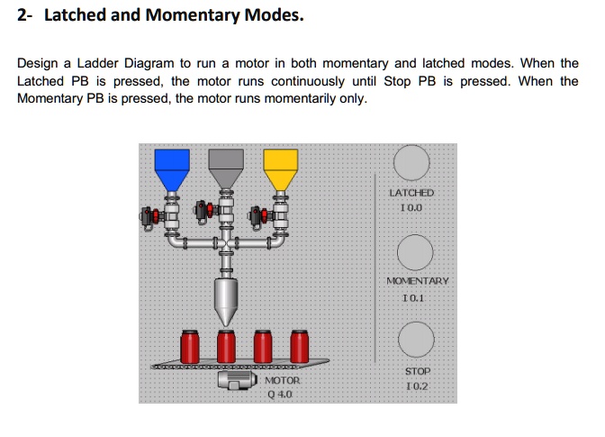 2- Latched and Momentary Modes. Design a Ladder Diagram to run a motor ...