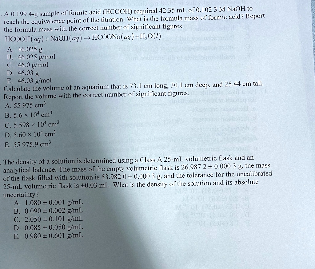 0199 4 g sample of formic acid hicooh required 4235 ml of0102 3 m naohre point of the titration ...