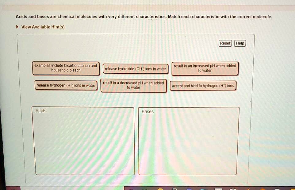 acids and bases are chemical molecules with very different characteristics match each ...
