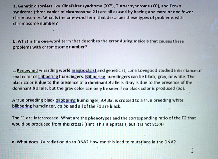 1 genetic disorders like klinefelter syndrome xxy turner syndrome xo and down syndrome three ...