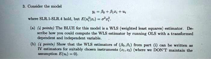 SOLVED:Consider the model U: = Bo B1ti+4 where SLR [-SLR.A hold, but ...