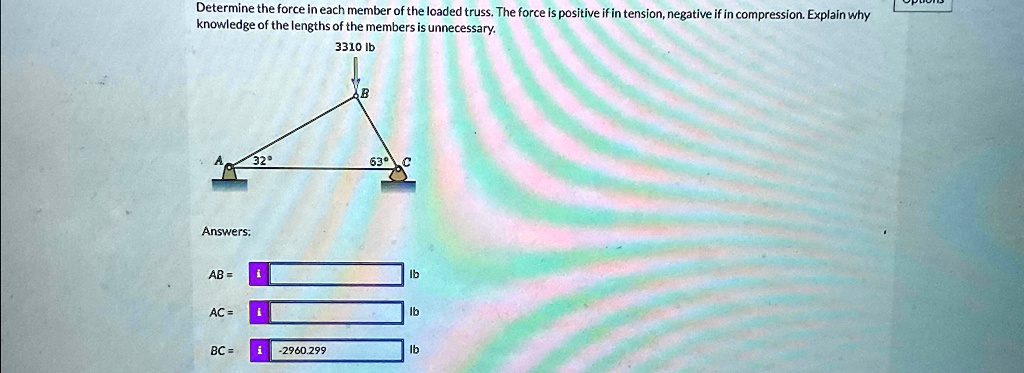 Determine the force in each member of the loaded truss. The force is ...