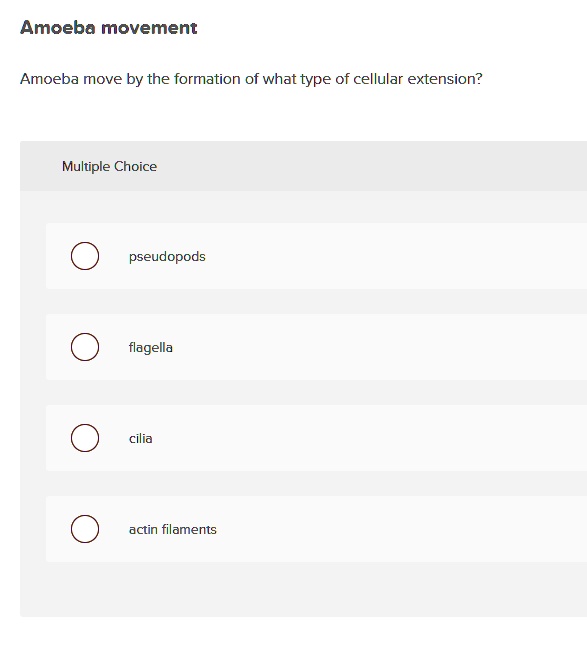 SOLVED: Amoeba movement Amoeba move by the formation of what type of ...