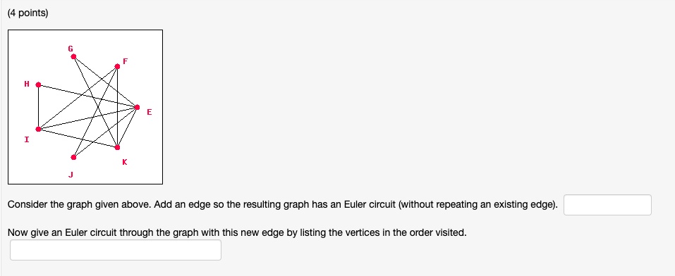 SOLVED: points Consider the graph given above. Add an edge so the resulting graph has an Euler ...
