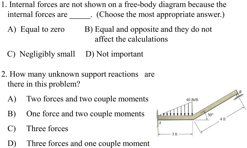 1. Internal forces are not shown on a free-body diagram because the ...