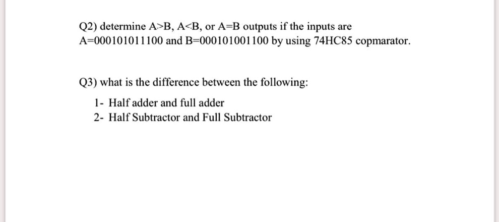 SOLVED: Q2) Determine whether A > B, A