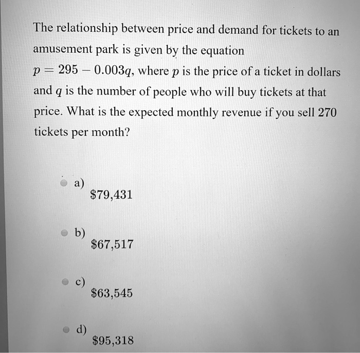 SOLVED: The relationship between price and demand for tickets to an ...