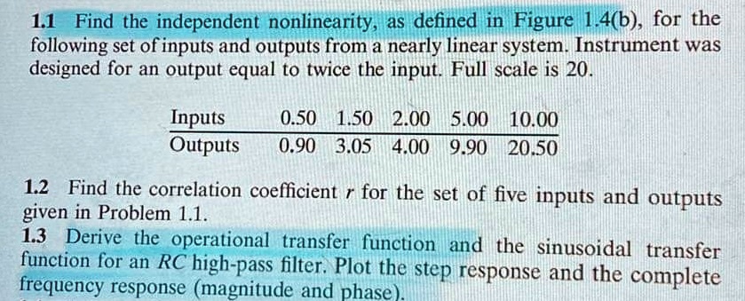 SOLVED: 1.1 Find the independent nonlinearity as defined in Figure 14b for the following set of ...