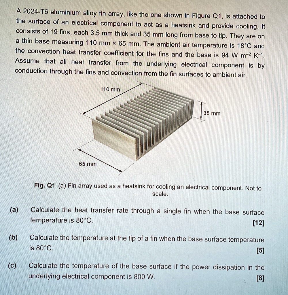 A 2024-T6 aluminium alloy fin array, like the one shown in Figure Q1 ...