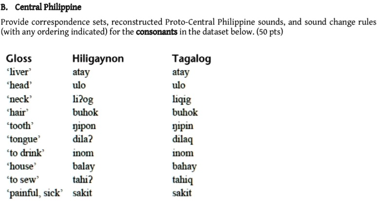 SOLVED: B. Central Philippine provides correspondence sets ...