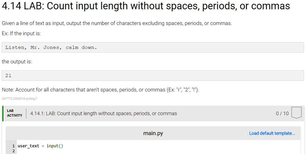 Get Answer 414 Lab Count Input Length Without Spaces Periods Or Commas Given A Line Of 6568