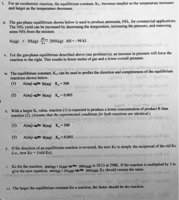 SOLVED: For an exothermic reaction, the equilibrium constant, Kc ...