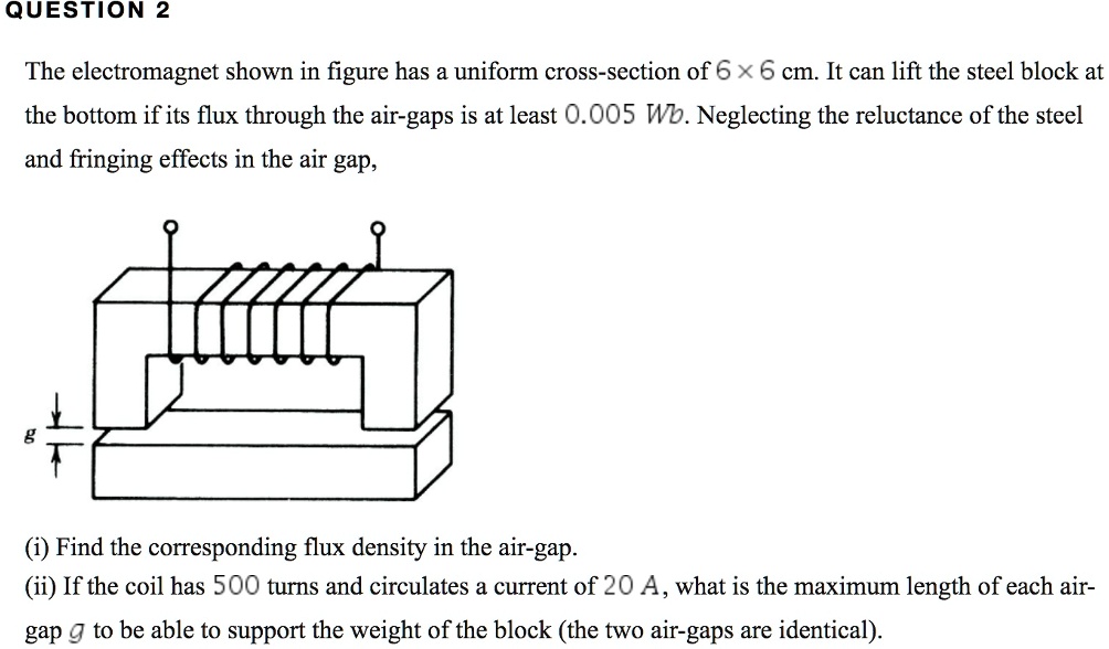 Question 2 The Electromagnet Shown In Figure Has A Uniform Cross Section Of 6 ×6 Cm It Can Lift