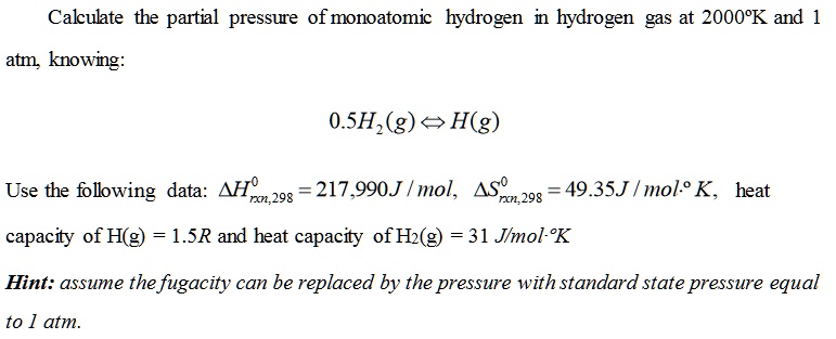 calculate the partial pressure of monoatomic hydrogen in hydrogen gas ...