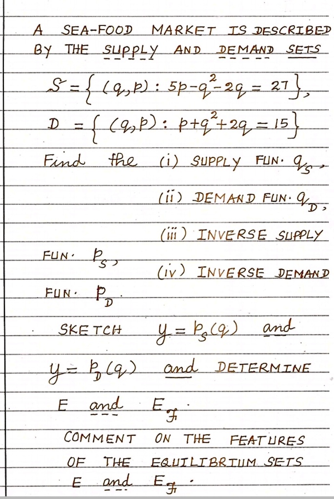 SOLVED: Texts: A SEAFOOD MARKET DESCRIPTION D b + C + Find The Supply ...