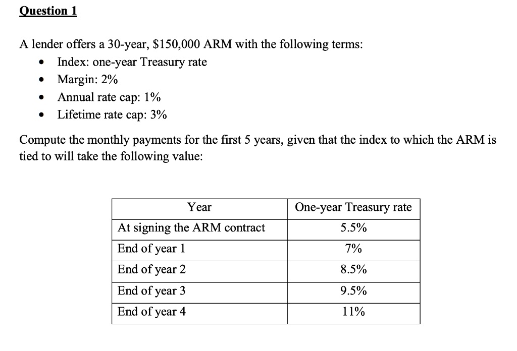 SOLVED: Question l A lender offers a 30-year; 8150,000 ARM with the ...