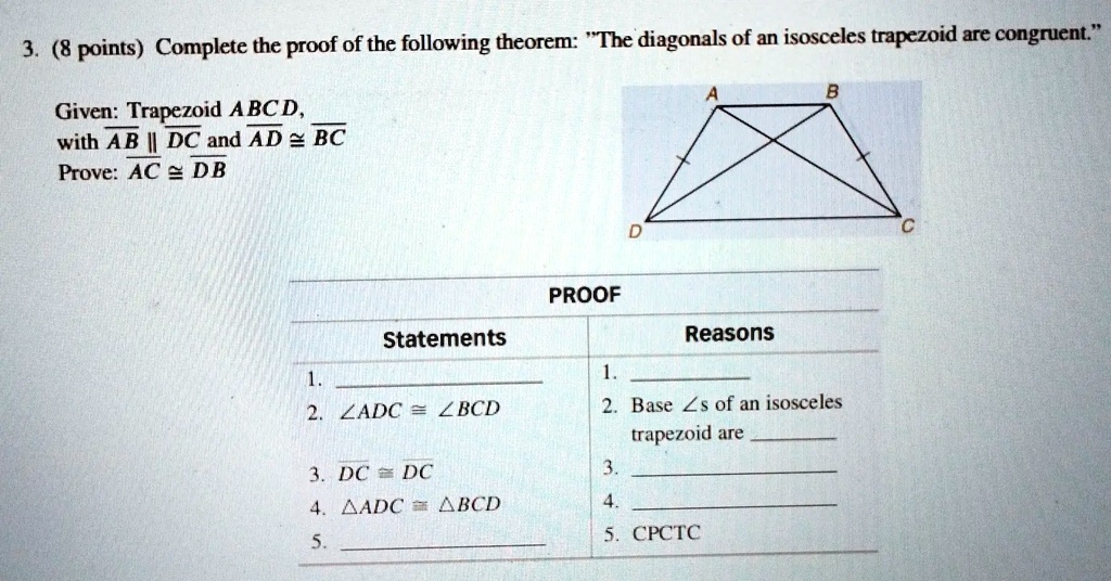 SOLVED: Text: (8 points) Complete the proof of the following theorem: The diagonals of an ...