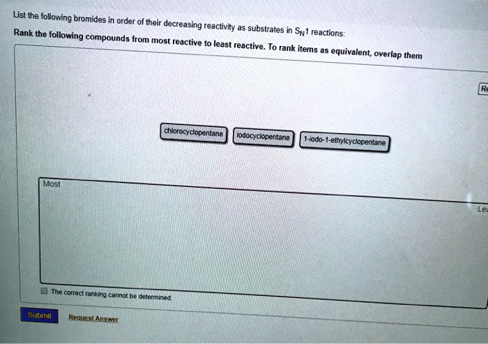 SOLVED: List the following bromides in order of their = Rank the decreasing reactivity as ...
